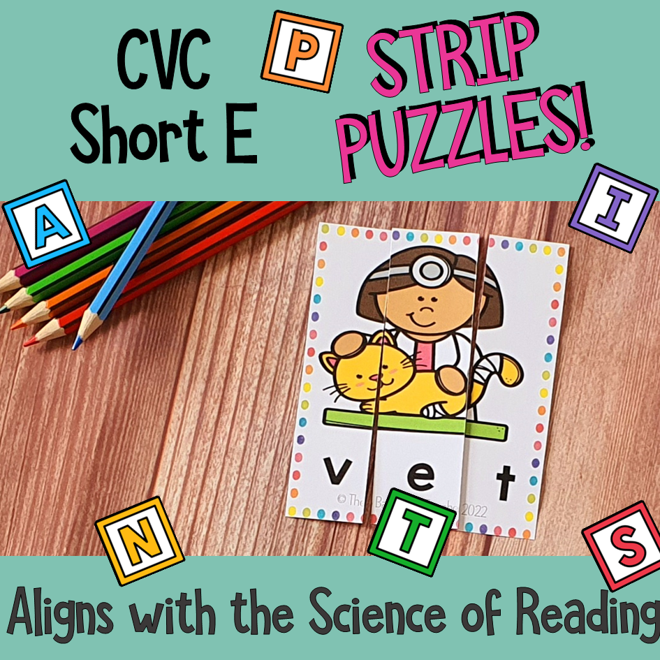 CVC Short E Strip Puzzles Activity | Made By Teachers