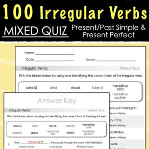 100 Irregular Verbs PAST SIMPLE - Fill-in-the-Blanks Sentences + Mixed ...
