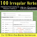 FREE 100 Irregular Verbs - Present Simple, Past Simple, and Present ...