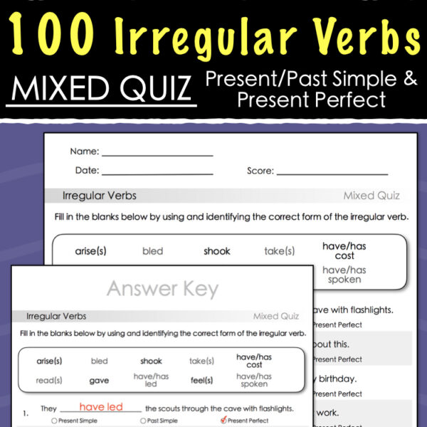 100 Irregular Verbs - Present Simple, Past Simple, + Present Perfect ...