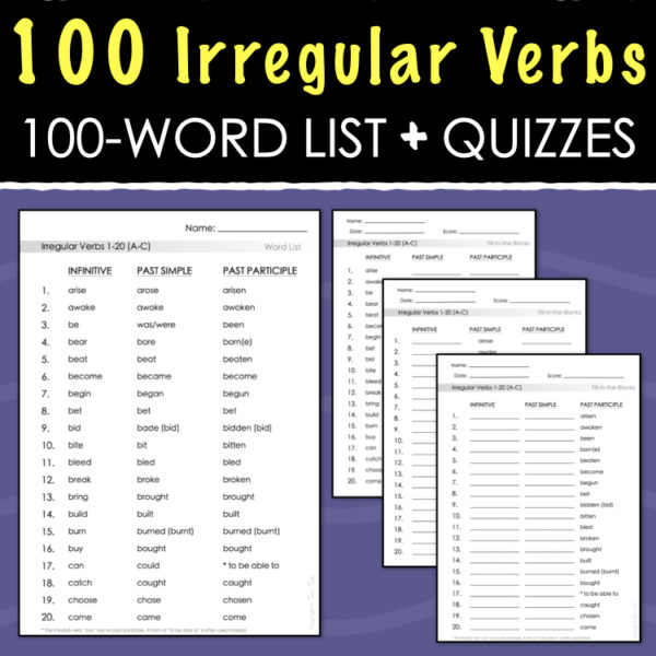 100 Irregular Verbs - Present Simple, Past Simple, + Present Perfect ...