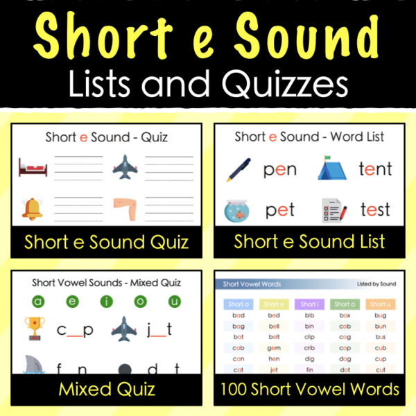 Short e Vowel Sound Words - Vocabulary Lists, Tests, BINGO, and Flash ...