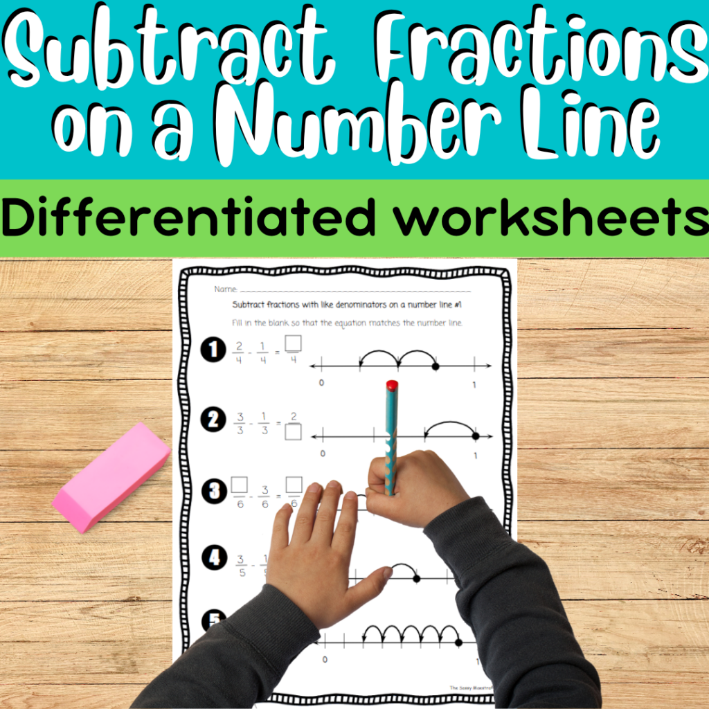 Subtract fractions on a number line with common denominators for 4th ...