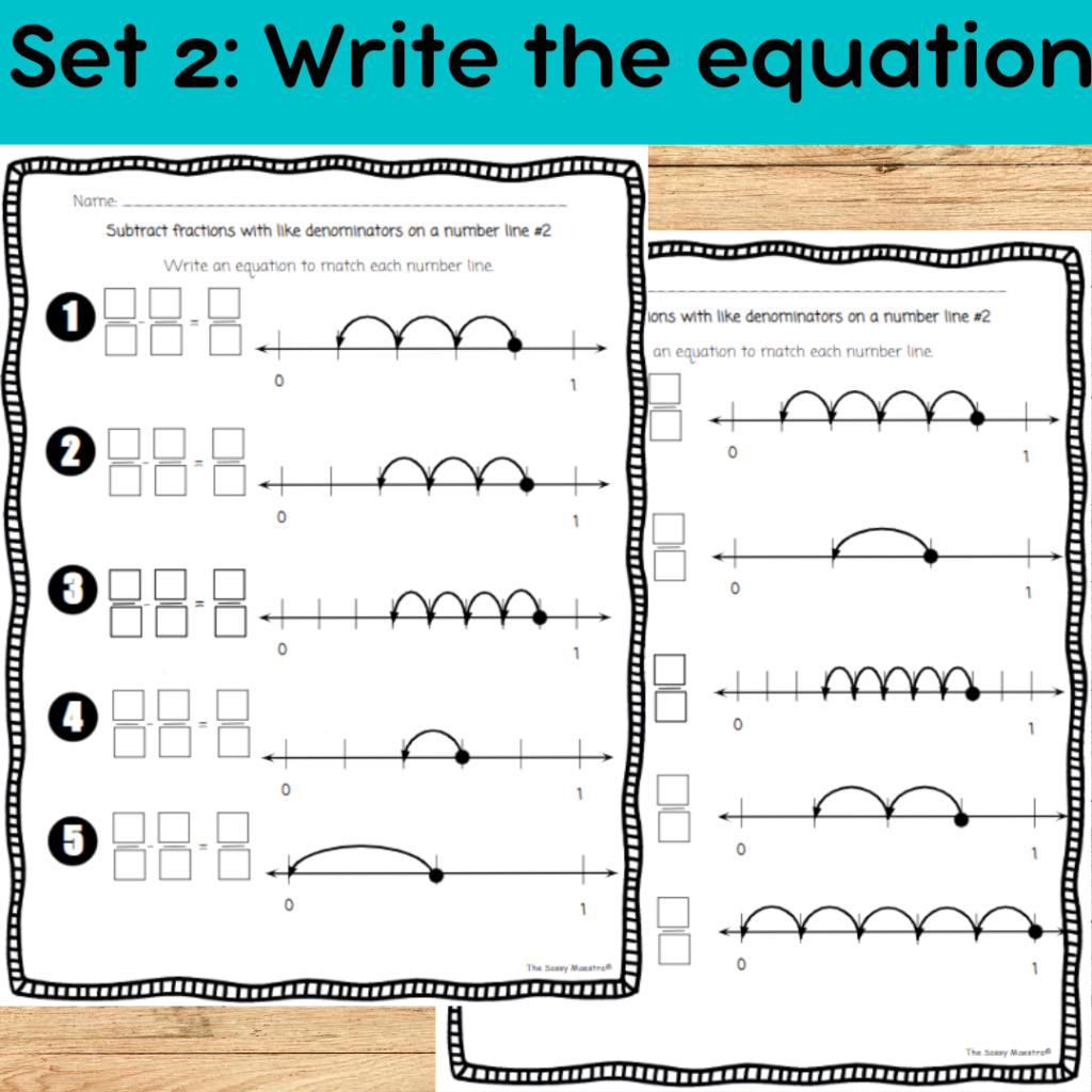 Subtract fractions on a number line with common denominators for 4th ...