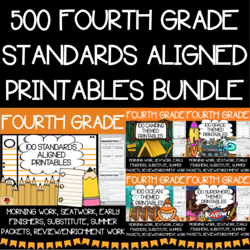 Fourth Grade Worksheets Bundle {500 Standards Aligned Printables ...