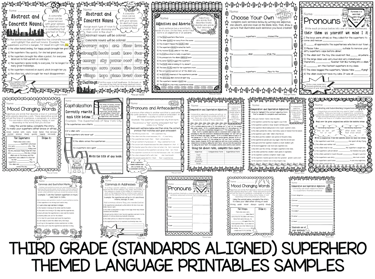 Third Grade Superhero Themed Worksheets {100 Standards Aligned ...