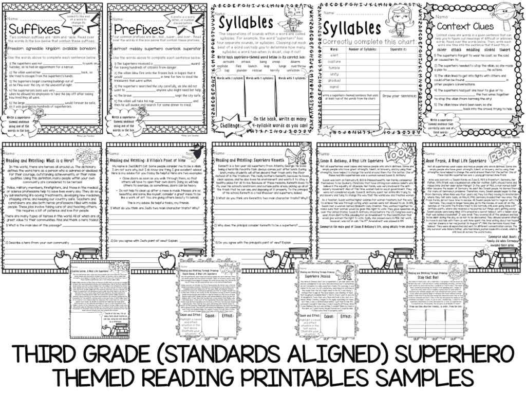 Third Grade Superhero Themed Worksheets {100 Standards Aligned ...