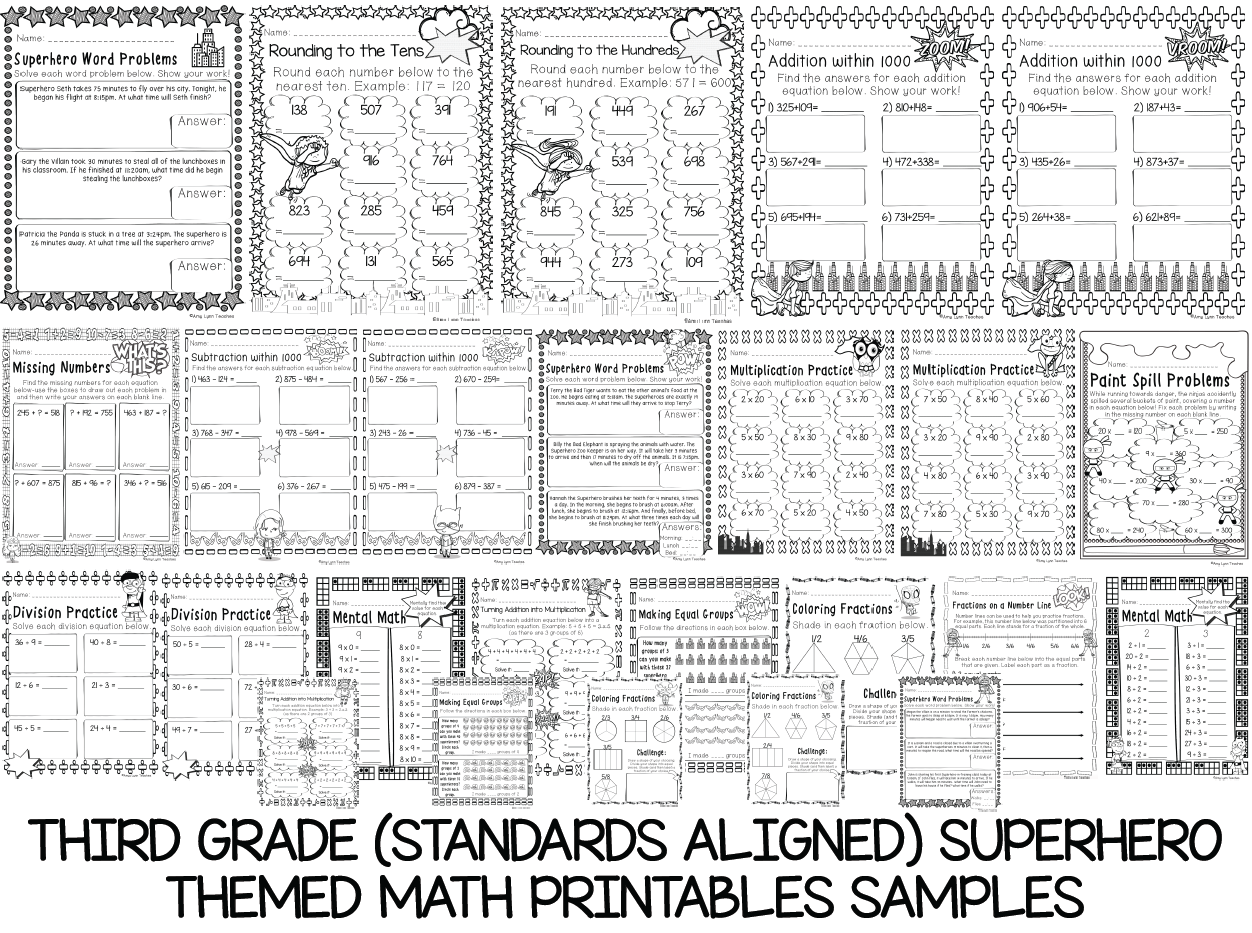 Third Grade Superhero Themed Worksheets {100 Standards Aligned ...