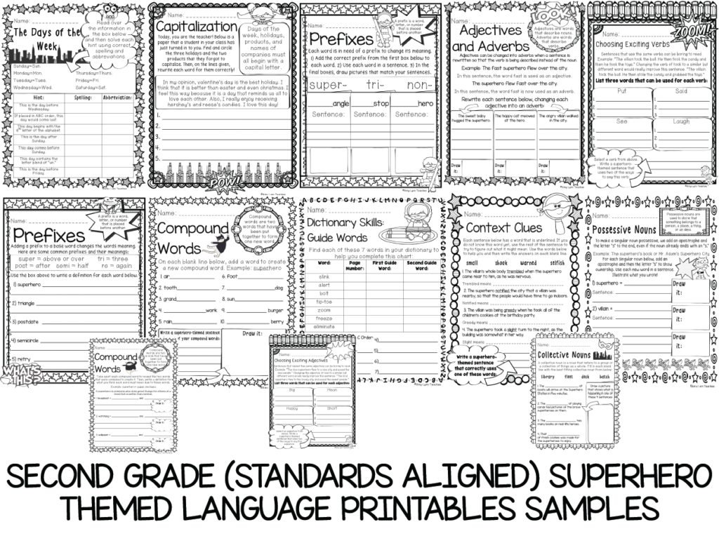 Second Grade Superhero Themed Worksheets {100 Standards Aligned ...