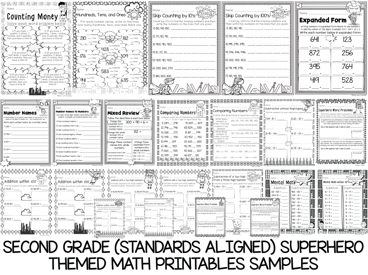 Second Grade Superhero Themed Worksheets {100 Standards Aligned ...