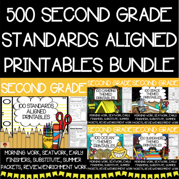 Second Grade Worksheets Bundle {500 Standards Aligned Printables ...