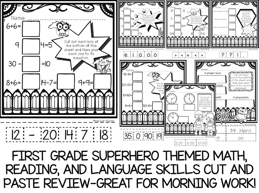 First Grade Superhero Themed Worksheets {100 Standards Aligned ...