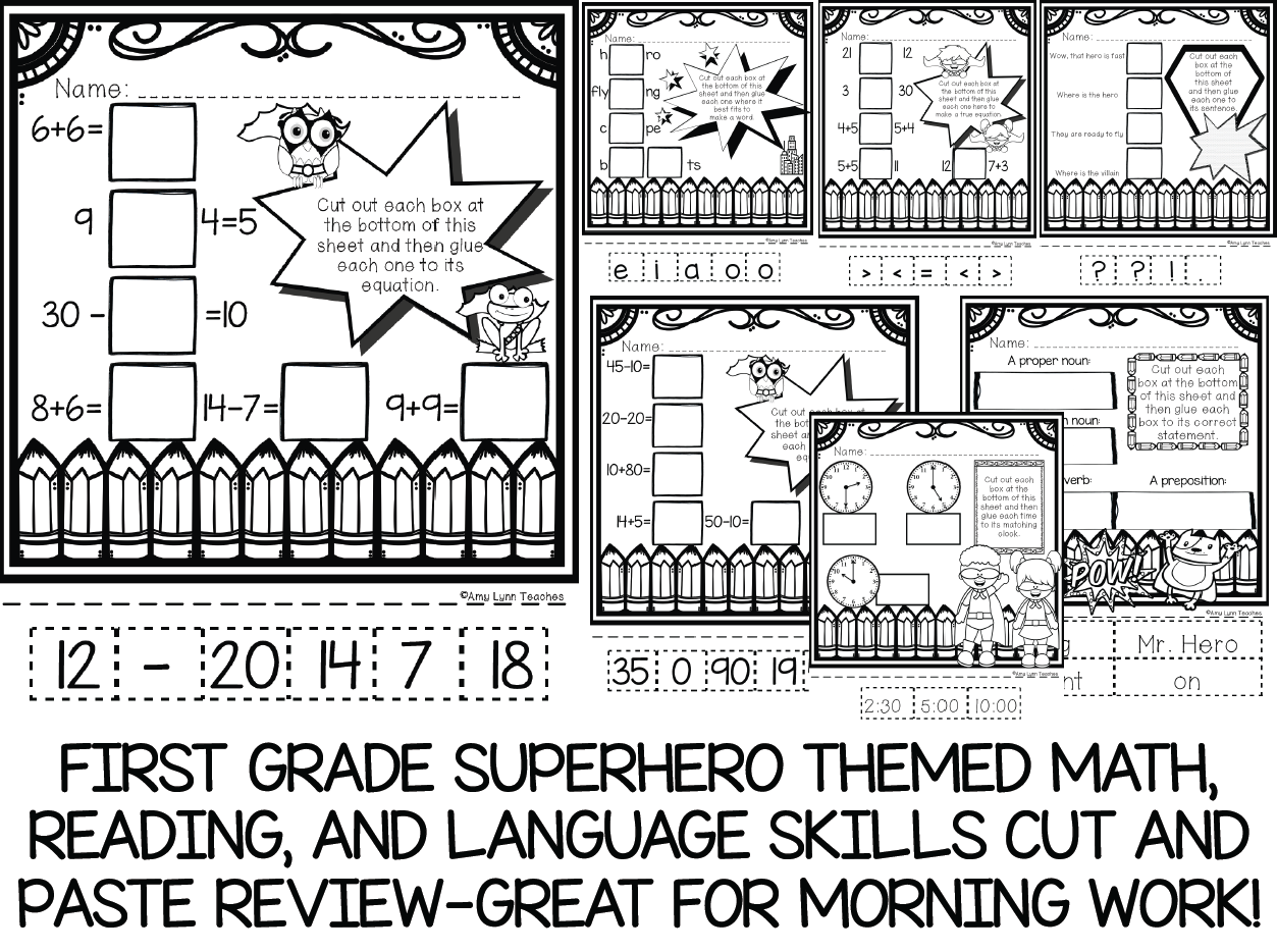 First Grade Superhero Themed Worksheets {100 Standards Aligned ...