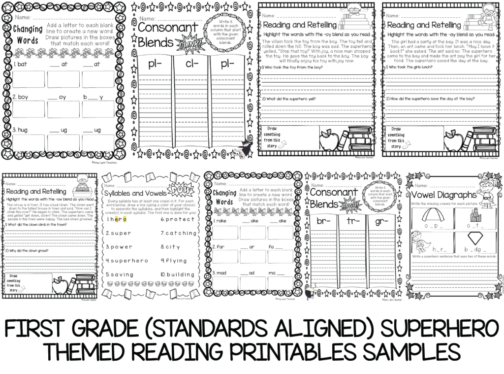 First Grade Superhero Themed Worksheets {100 Standards Aligned ...