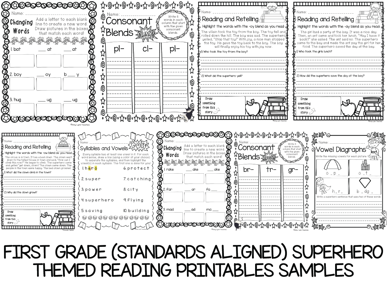 First Grade Superhero Themed Worksheets {100 Standards Aligned ...