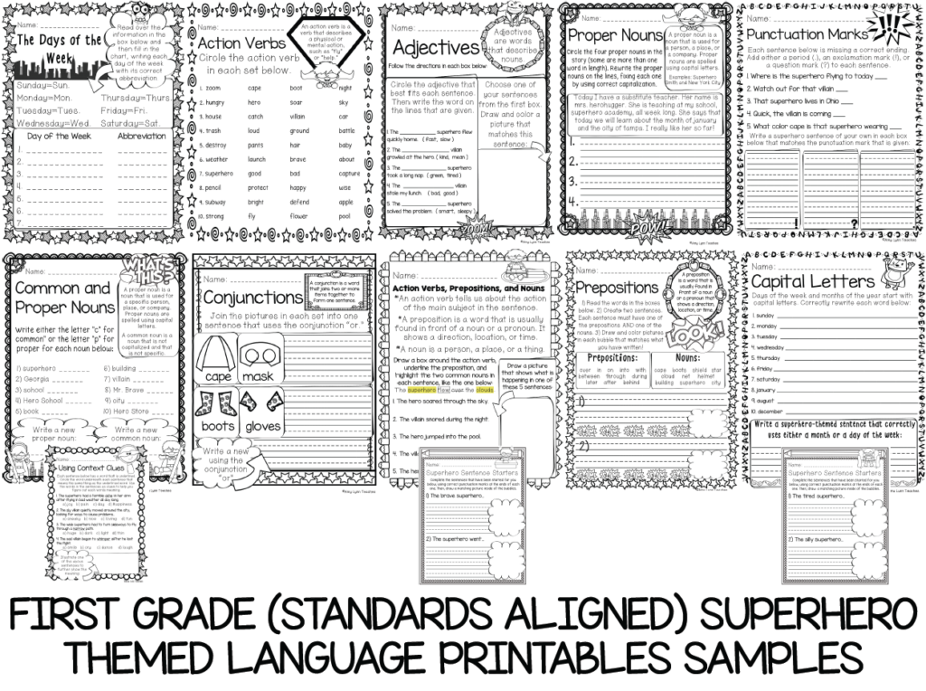 First Grade Superhero Themed Worksheets {100 Standards Aligned ...