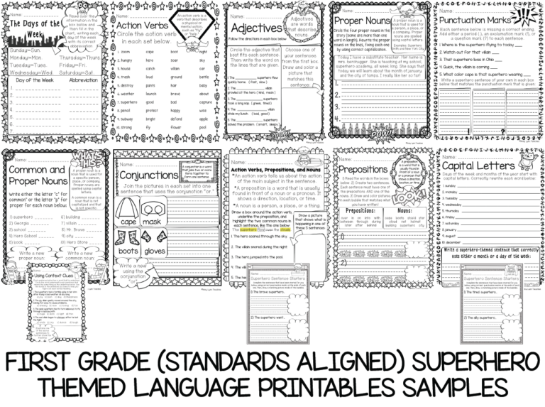 First Grade Superhero Themed Worksheets {100 Standards Aligned ...