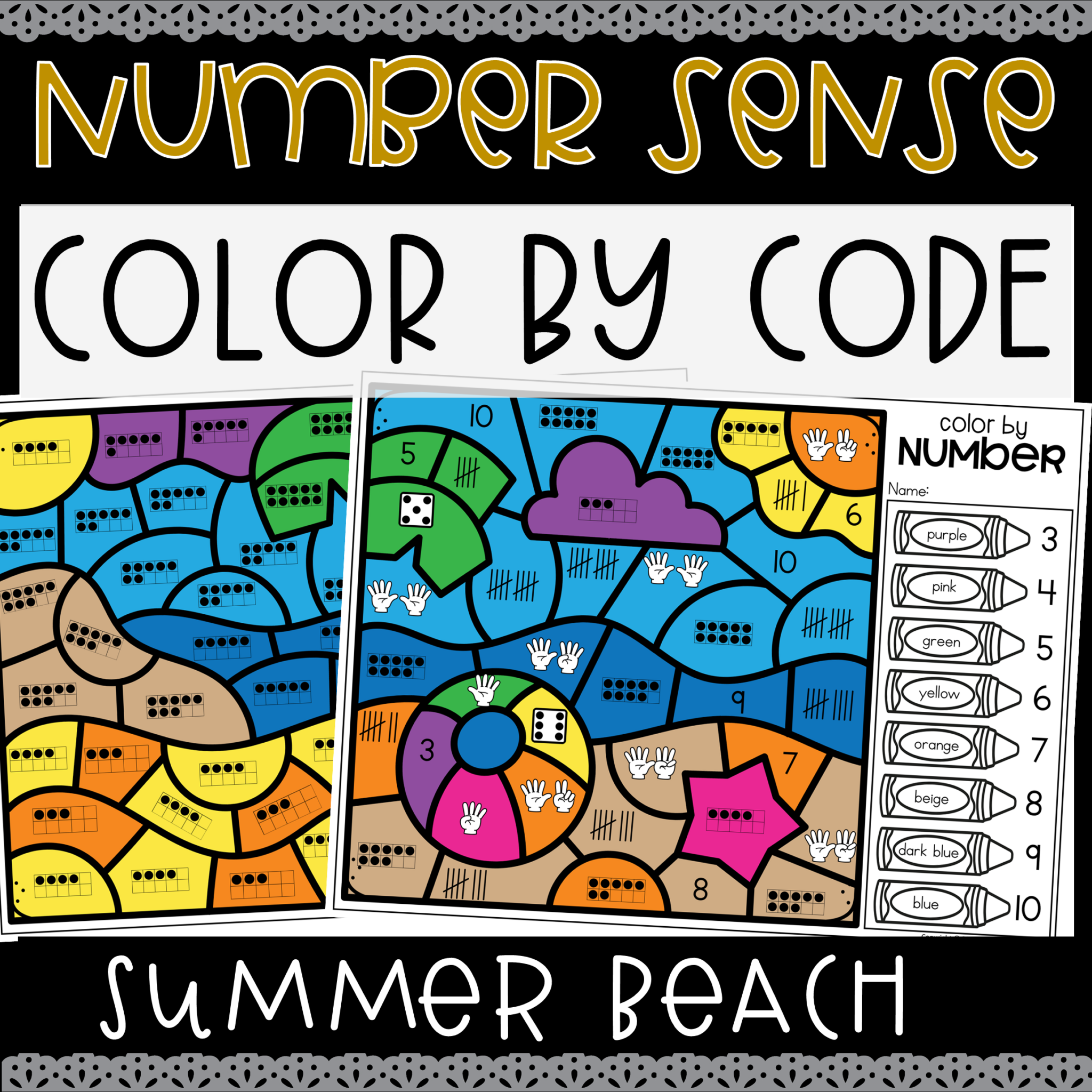 Summer Beach Number Subitizing Worksheets Color by Number Subitizing to ...