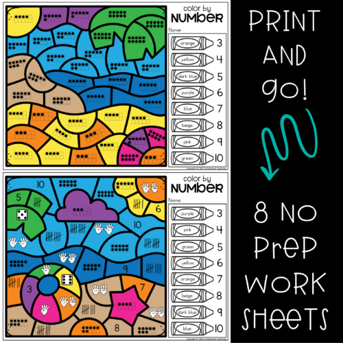Summer Beach Number Subitizing Worksheets Color by Number Subitizing to ...