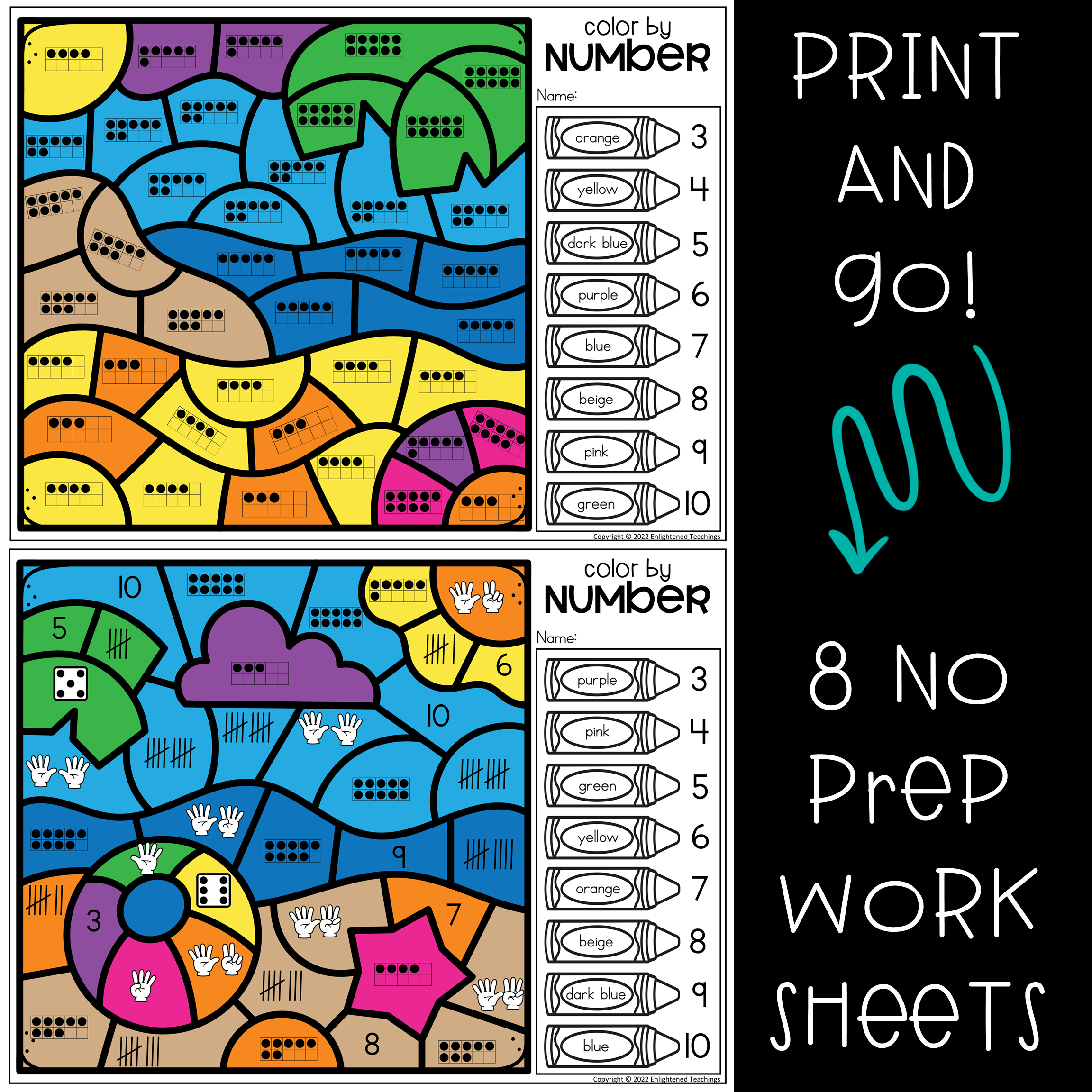 Summer Beach Number Subitizing Worksheets Color by Number Subitizing to ...
