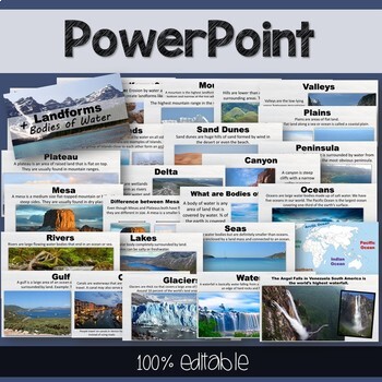 Landforms and Bodies of Water Unit Printables, PowerPoint - Distance ...