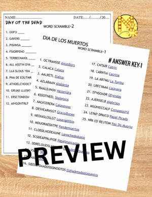 Day of the Dead Worksheets Crossword -Día de los muertos Word Search ...