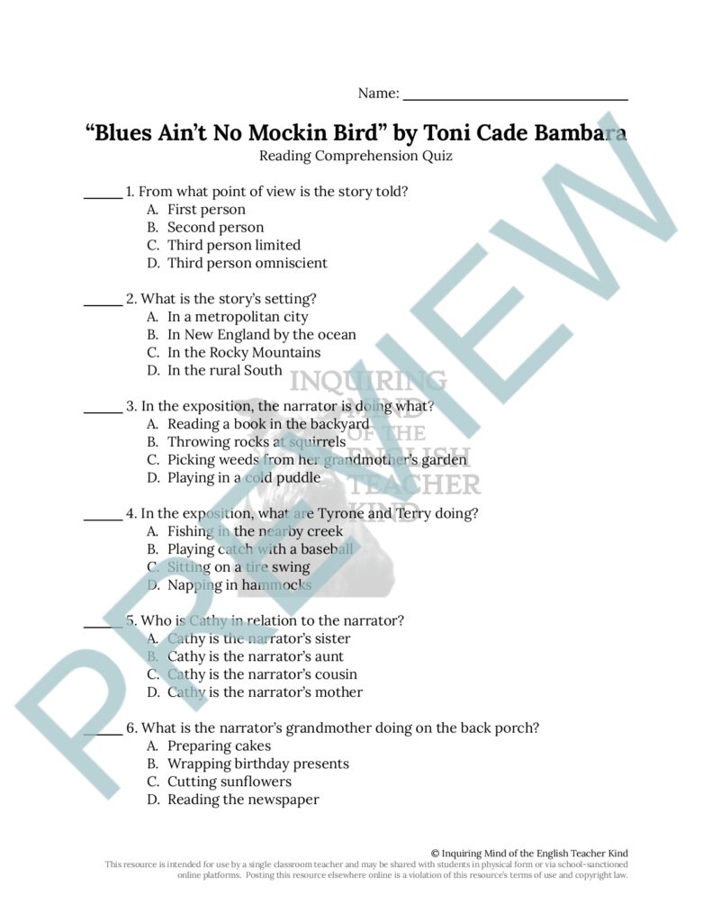 Short Stories by Toni Cade Bambara - Quiz and Close Reading Bundle ...