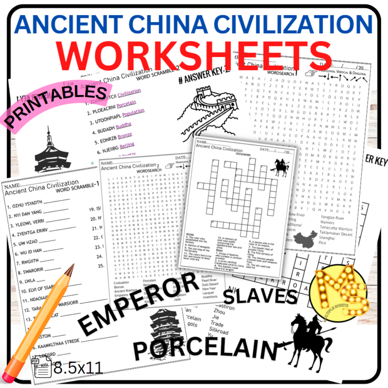 ANCIENT China Civilization Worksheets Crossword -Word Scramble -Word ...