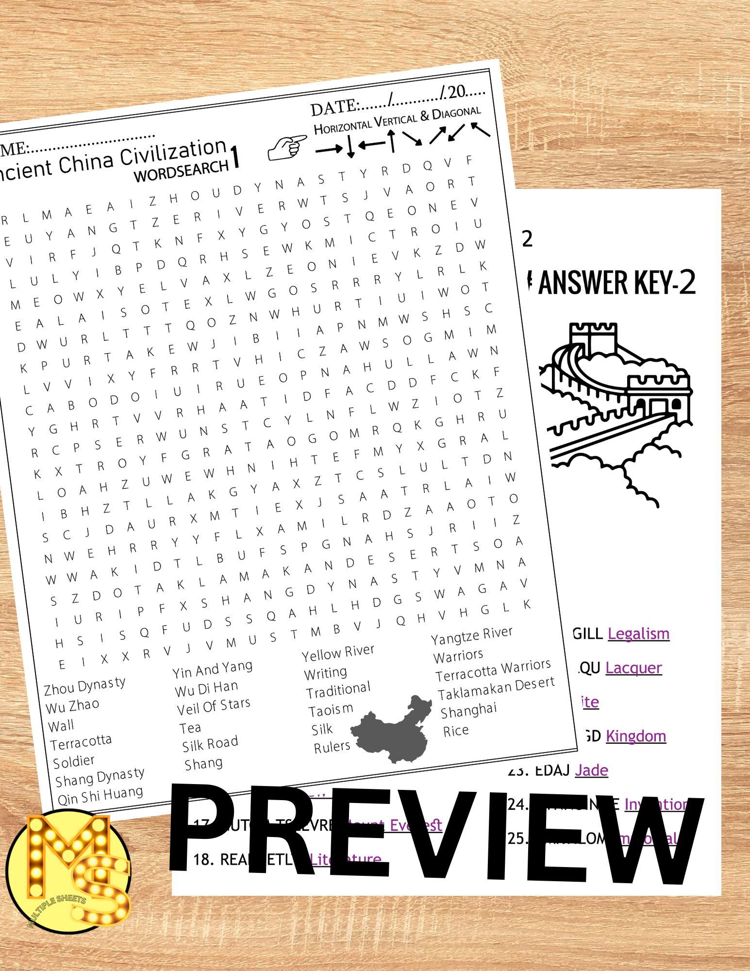 ANCIENT China Civilization Worksheets Crossword -Word Scramble -Word ...