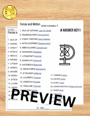 Forces and Motion Worksheets Crossword - Word Scramble - Word Search ...
