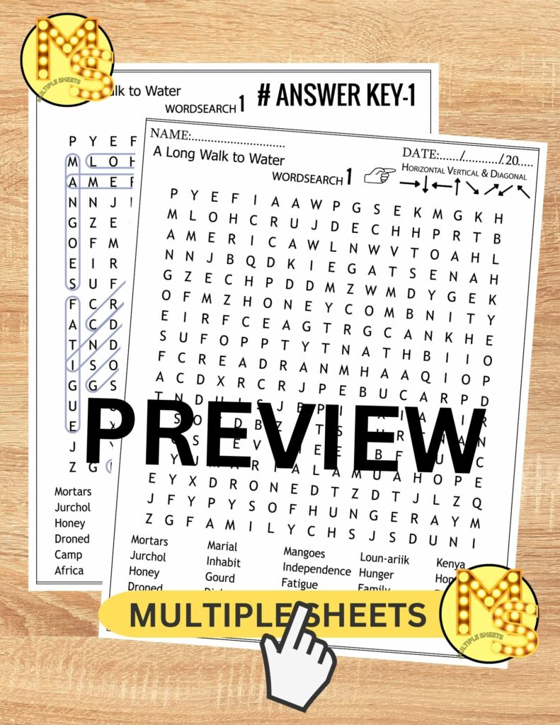 A Long Walk to Water Worksheets Crossword - Word Scramble - Word Search ...