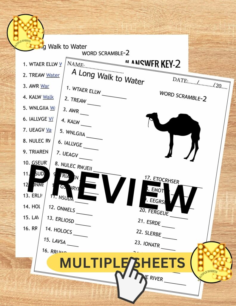 A Long Walk to Water Worksheets Crossword - Word Scramble - Word Search ...