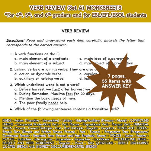 Verb Review (Set A) Worksheets - Made By Teachers