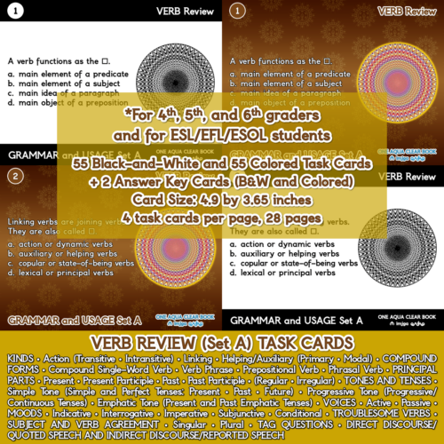 Verb Review (Set A) Black-and-White and Colored Task Cards - Made By ...