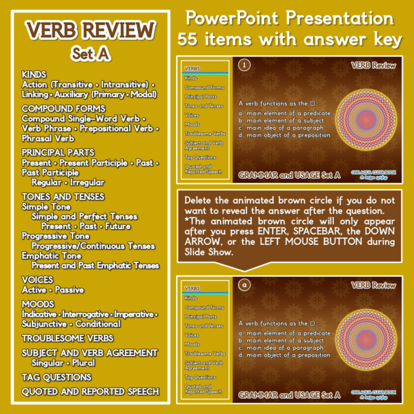 Verb Review (Set A) PowerPoint Presentation - Made By Teachers
