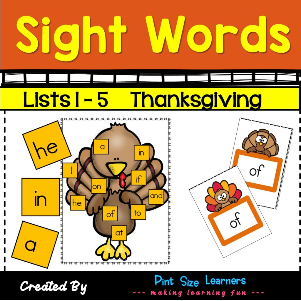Sight Words Matching | Thanksgiving | November | Made By Teachers