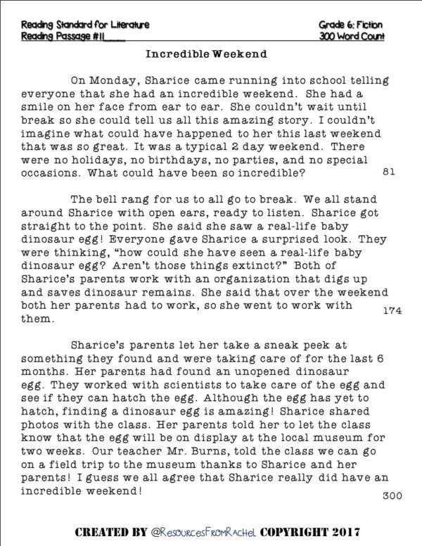 Reading Comprehension Assessment 6th grade volume 3 | Made By Teachers