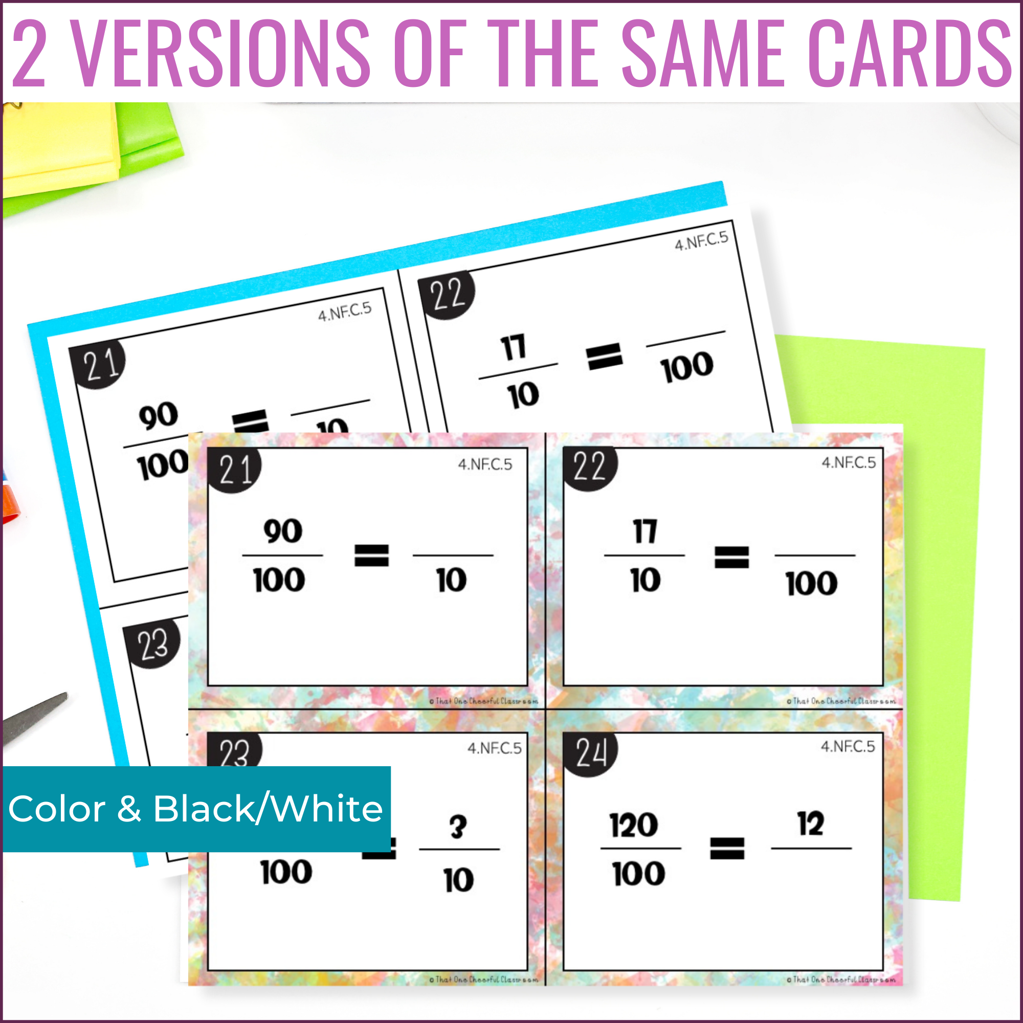 4th Grade Equivalent Fractions with Denominators of 10 or 100 Task ...