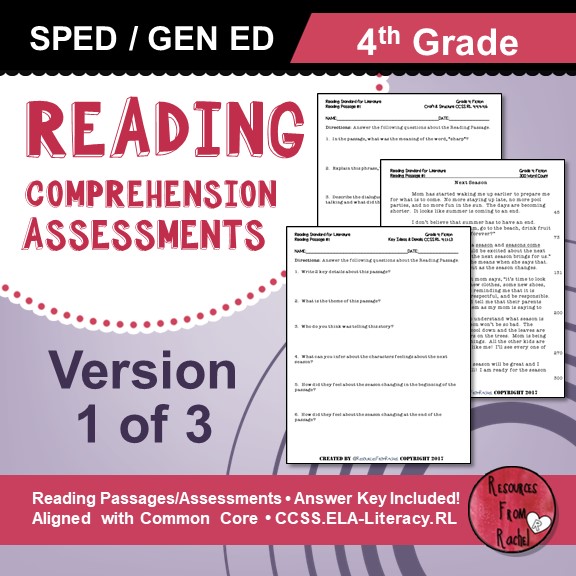 Reading Comprehension Assessments 4th grade volume 1 | Made By Teachers