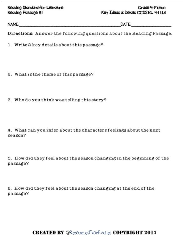 Reading Comprehension Assessments 4th grade volume 1 | Made By Teachers