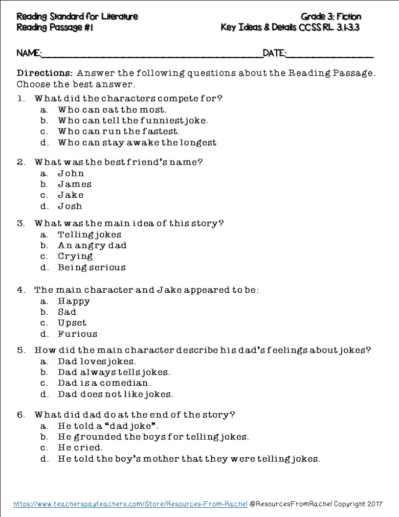 Reading Comprehension Assessments 3rd grade volume 1 | Made By Teachers