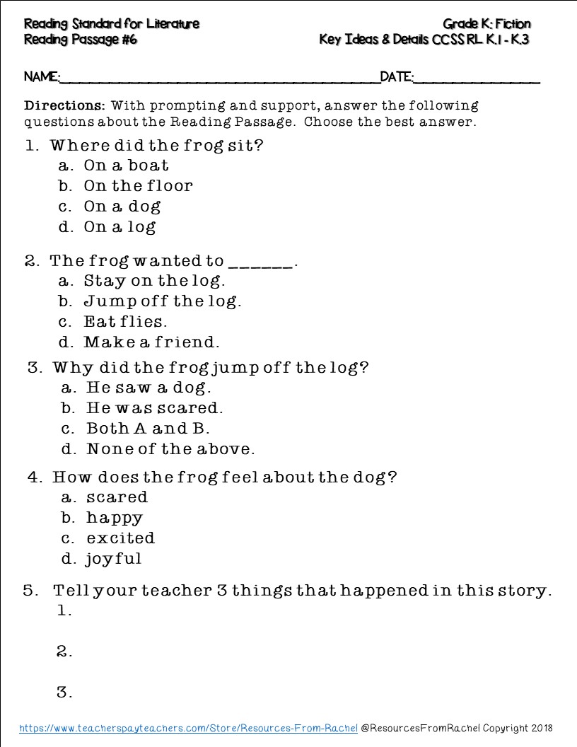 Reading Comprehension Assessments Kindergarten volume 2 - Made By Teachers