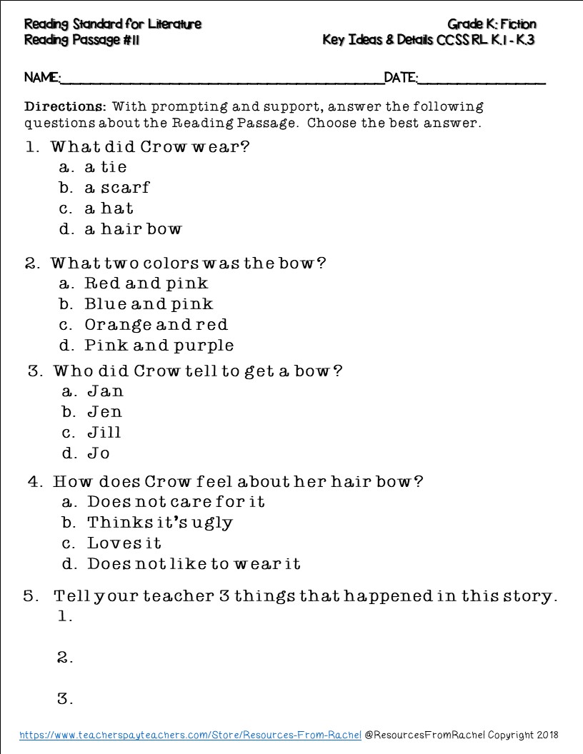 Reading Comprehension Assessments Kindergarten volume 3 | Made By Teachers