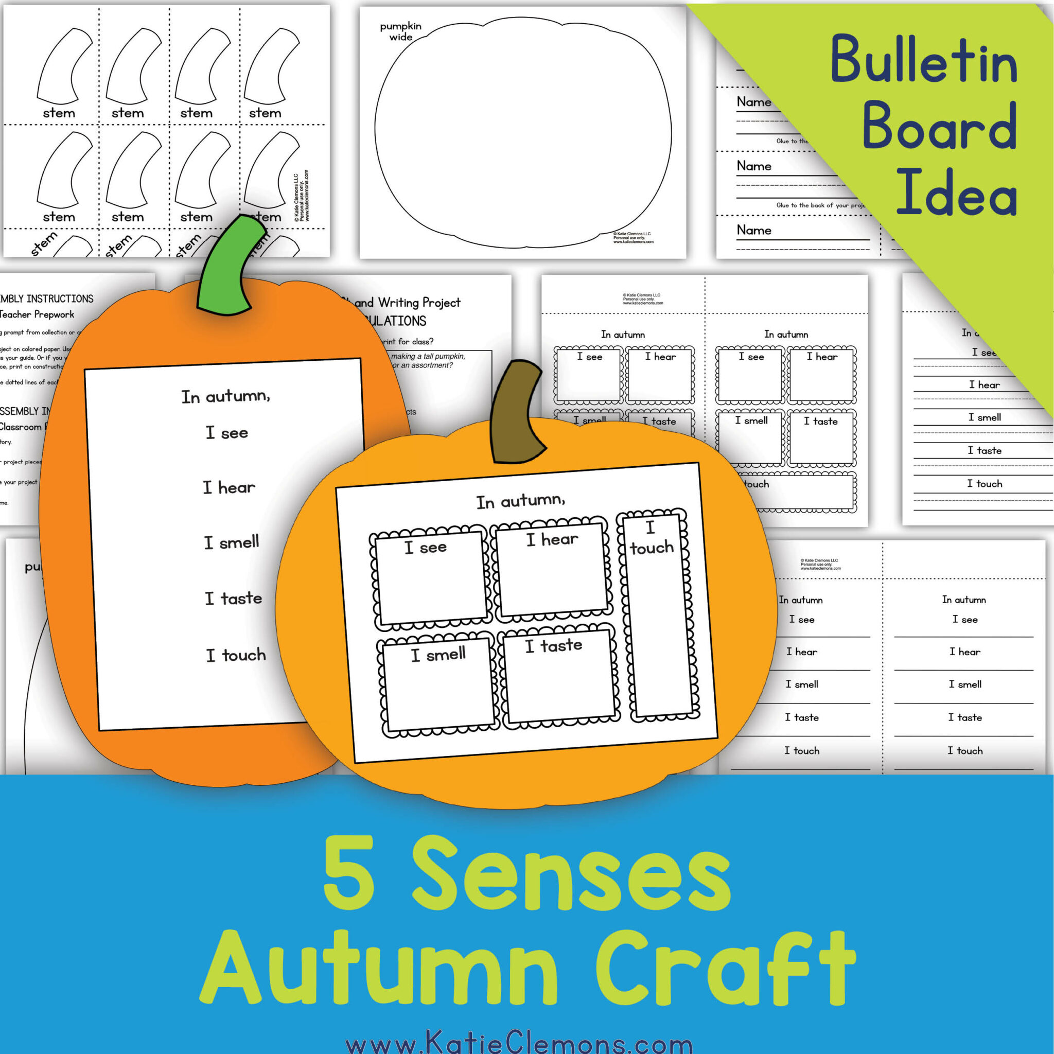 5 Senses Autumn Pumpkin Craft Bulletin Board Craftivity Writing ...