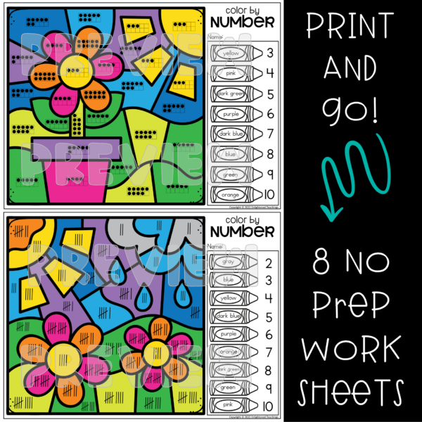 Spring Number Subitizing Worksheets Color by Number Subitizing to 10 ...