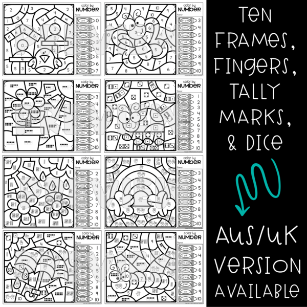 Spring Number Subitizing Worksheets Color by Number Subitizing to 10 ...