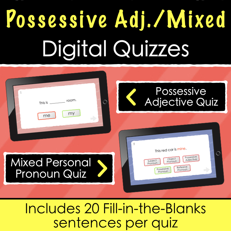 POSSESSIVE ADJECTIVES - Fill-in-the-Blanks Activities - Digital + Print ...