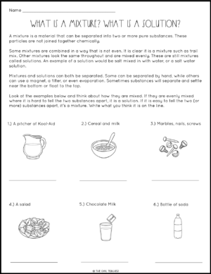 Mixtures and Solutions Sort Worksheet Activity and Craftivity | Made By ...