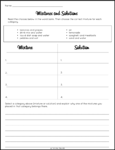 Mixtures and Solutions Sort Worksheet Activity and Craftivity | Made By ...