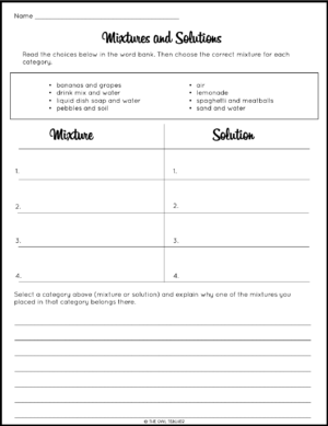 Mixtures and Solutions Sort Worksheet Activity and Craftivity | Made By ...